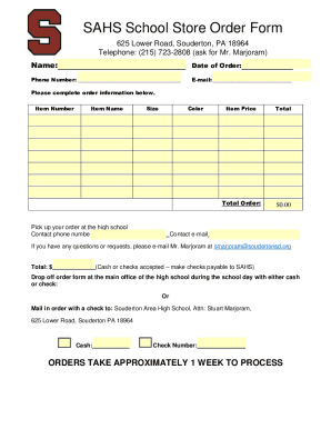 Fillable Online SAHS School Store Order Form Fax Email Print - pdfFiller
