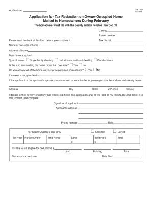 Fillable Online Application for Owner-Occupancy Tax Reduction on ... Fax Email Print - pdfFiller