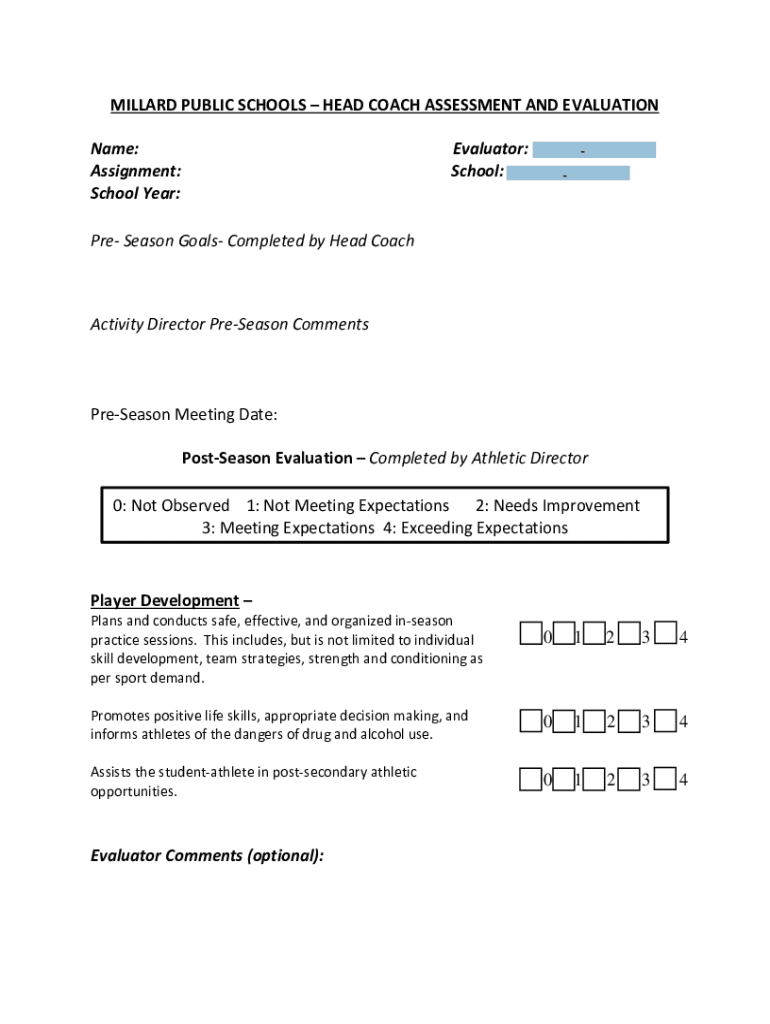 Fillable Online High School - Head Coach Evaluation Form Fax Email ...