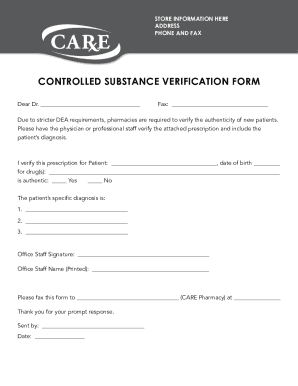 Fillable Online CONTROLLED SUBSTANCE VERIFICATION FORM Fax Email Print ...