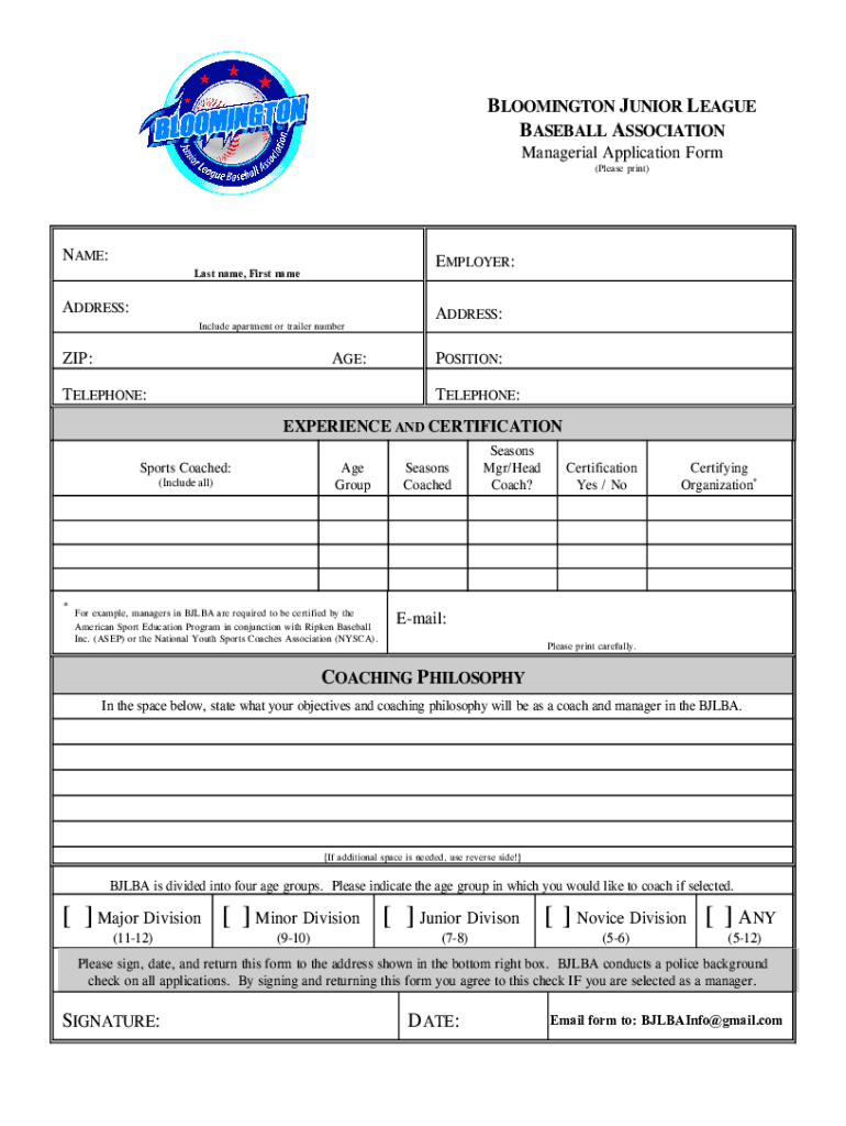 Fillable Online Managerial Application Form Fax Email Print - pdfFiller