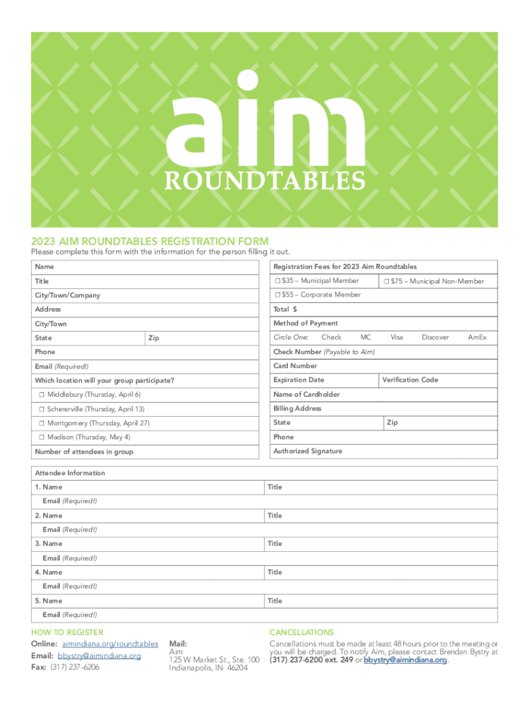 Fillable Online 2023 AIM ROUNDTABLES REGISTRATION FORM Fax Email Print ...