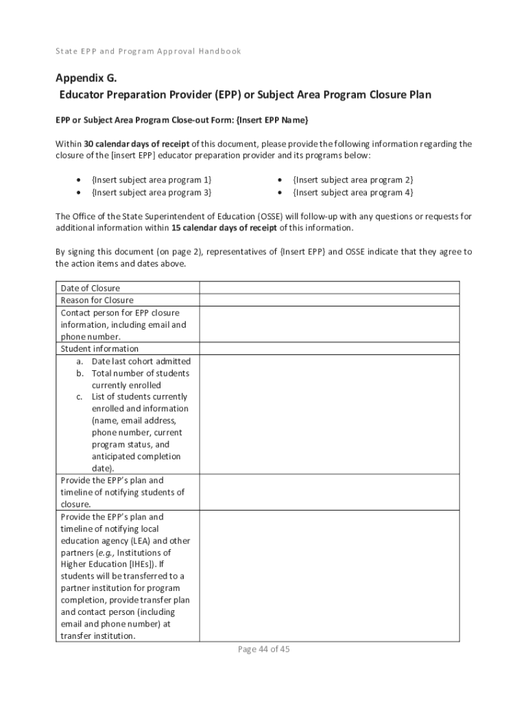 Fillable Online osse dc EPP or SAP Closure Plan Fax Email Print - pdfFiller