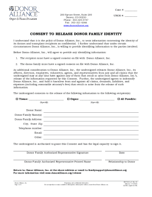 Fillable Online CONSENT TO RELEASE DONOR FAMILY IDENTITY Fax Email ...