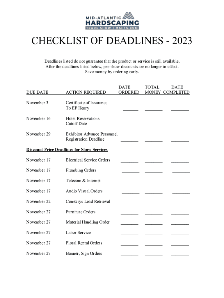 Fillable Online Checklist of Deadlines AC.doc Fax Email Print - pdfFiller