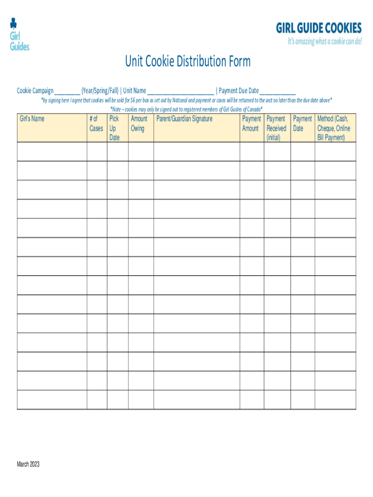 Fillable Online Unit Cookie Distribution Form Fax Email Print - pdfFiller