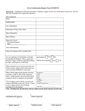 Fillable Online sciences ucf Travel Authorization Request Form-STUDENTS ...