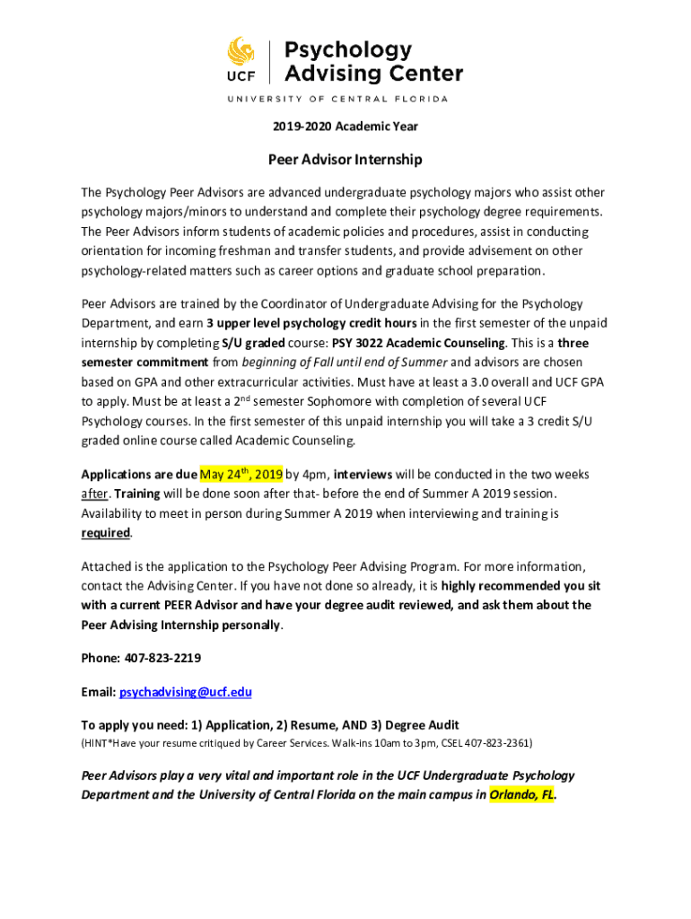Fillable Online sciences ucf Peer Advisor Internship - UCF College of ...