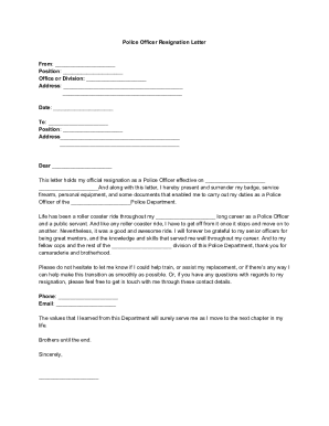 Fillable Online FREE Police Officer Resignation Letter PDF, WORD Fax ...