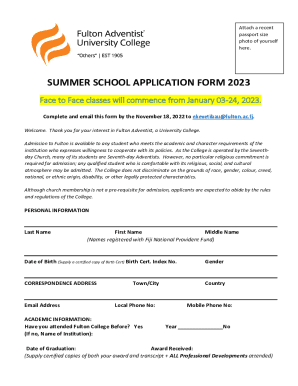 Fillable Online SUMMER SCHOOL APPLICATION FORM 2023 Fax Email Print - pdfFiller