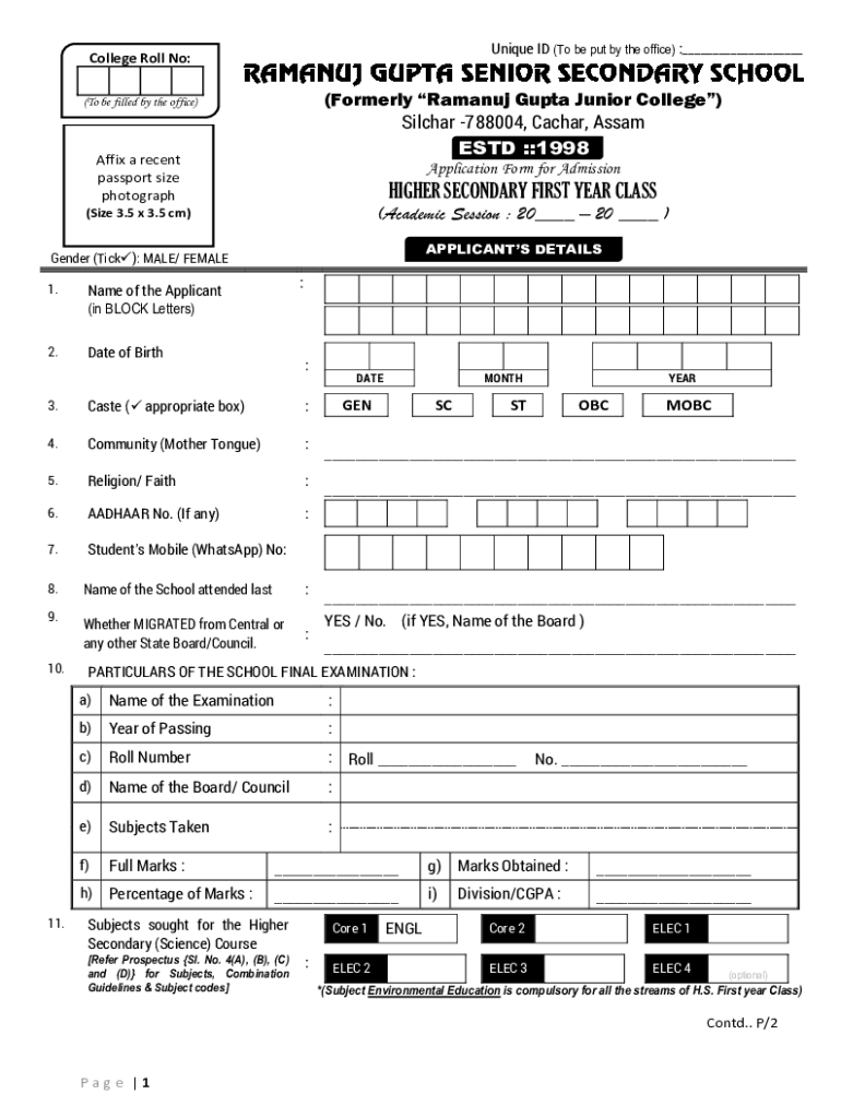 Fillable Online HIGHER SECONDARY FIRST YEAR CLASS Fax Email Print ...