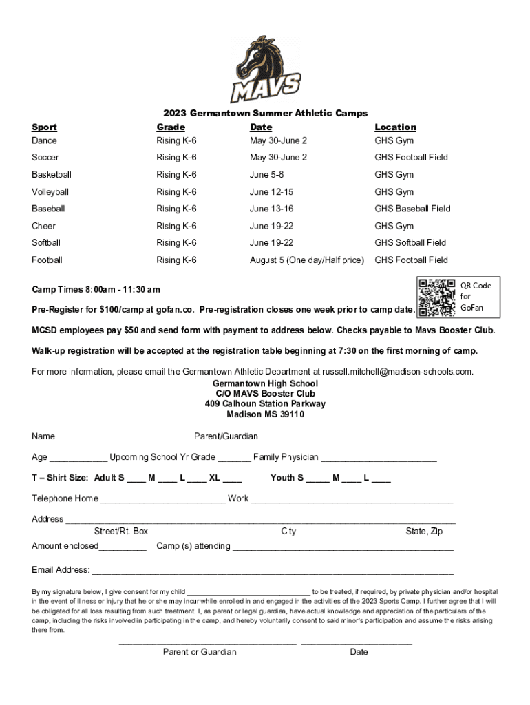 Fillable Online 2023 Summer Camp Registration Form.docx Fax Email Print ...