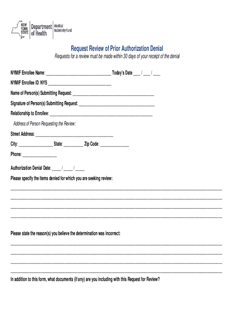 Fillable Online Request Review of Prior Authorization Denial Fax Email ...