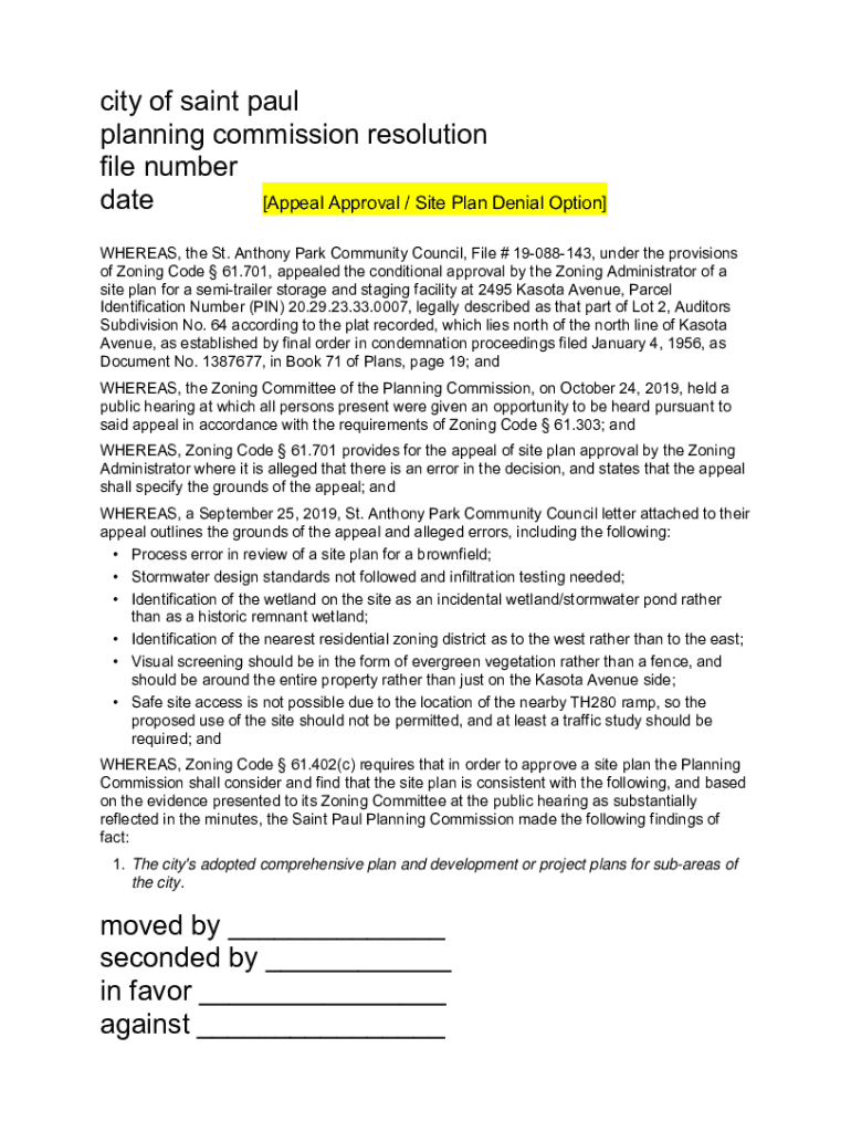 Fillable Online Draft PC Resolution - Appeal Approval - Site Plan ...