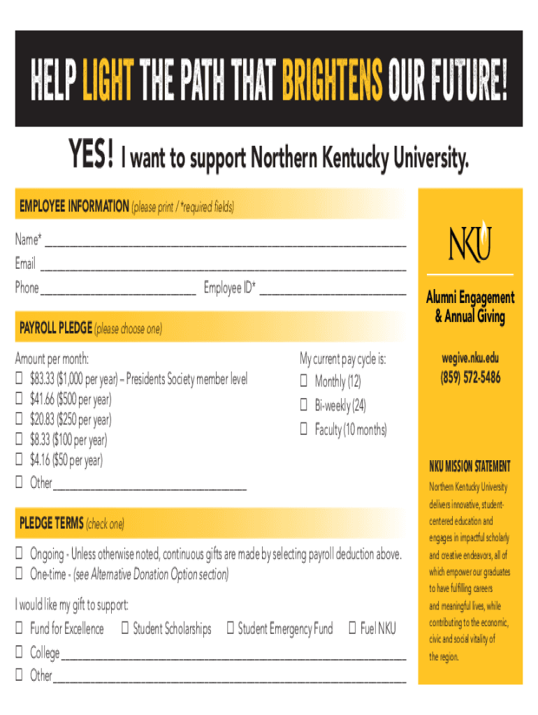 Fillable Online inside nku Donation Form - Inside NKU - Northern ...