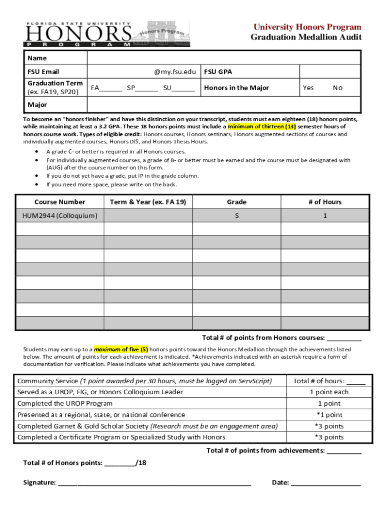 Fillable Online honors fsu The Florida State University Honors Program presents the Fax Email ...
