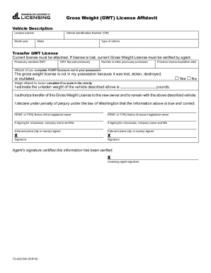 Fillable Online Gross Weight (GWT) License Affidavit. Form to transfer ...