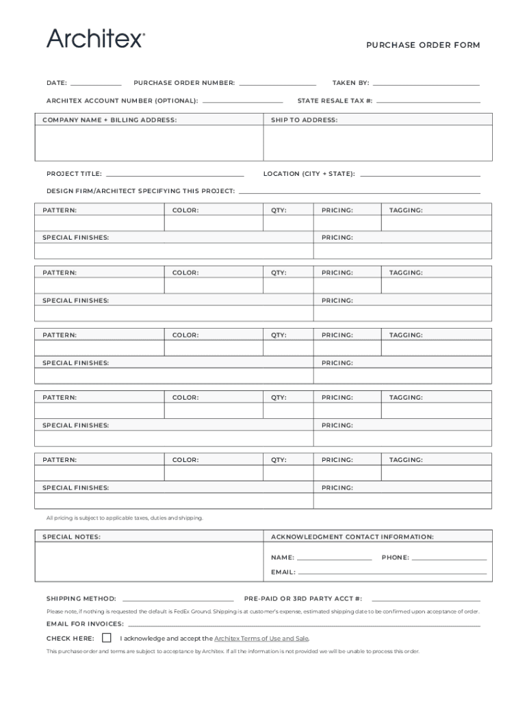 Fillable Online PURCHASE ORDER FORM Fax Email Print - pdfFiller
