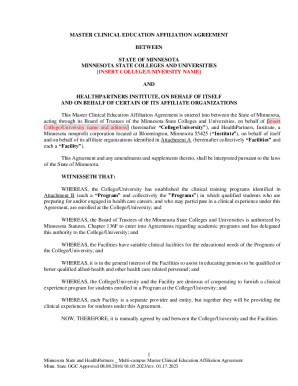 Fillable Online master clinical education affiliation agreement between ... Fax Email Print ...