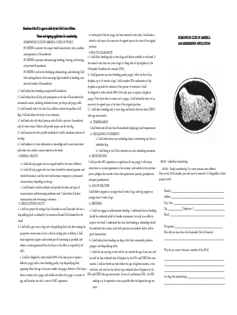 Fillable Online Keeshond Club of America (KCA) Code of Ethics Fax Email Print - pdfFiller