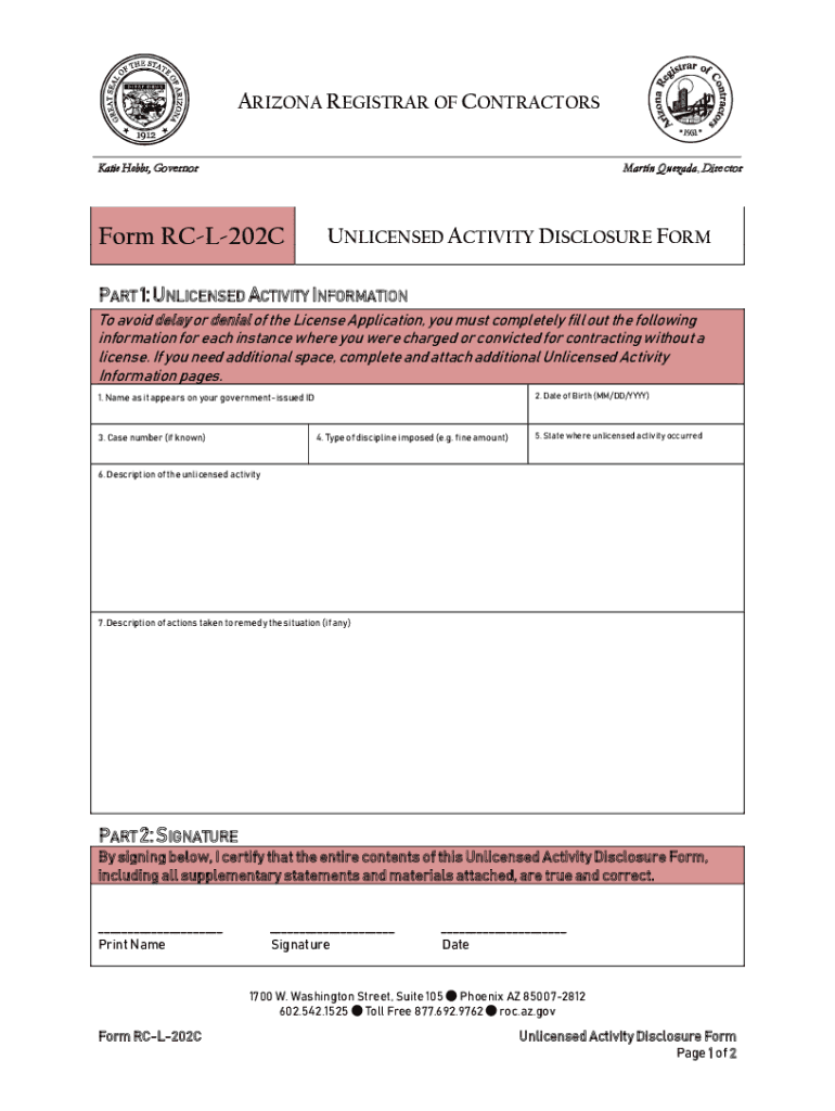 Fillable Online RC-L-202C - Unlicensed Activity Disclosure Form Fax ...