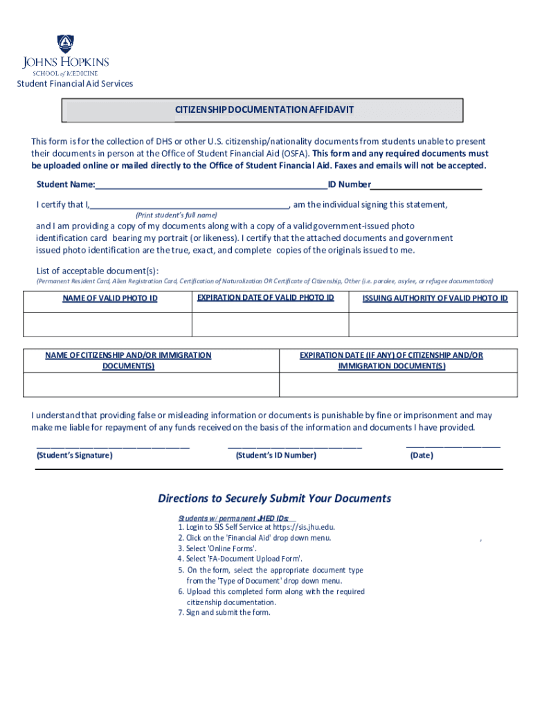 Fillable Online Affidavit of Citizenship Documentation Fax Email Print ...