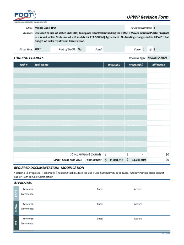 Fillable Online UPWP Revision Form Fax Email Print - pdfFiller