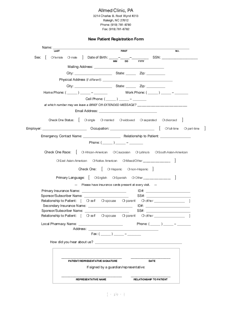 Fillable Online Allmed Clinic Pa - a Medical Group in Raleigh NC Fax ...