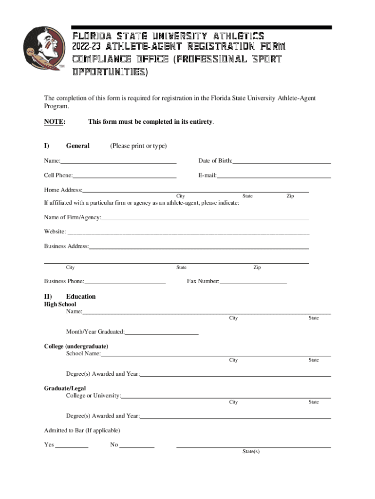 Fillable Online 2022-23-Agent-Registration-Form-Professional-Sports. ... Fax Email Print - pdfFiller