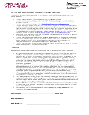 Fillable Online Internship Study Abroad Application Declaration Fax ...