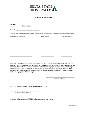 Fillable Online MSU Hand Receipt Form For Temporary / Off-Campus Use ...