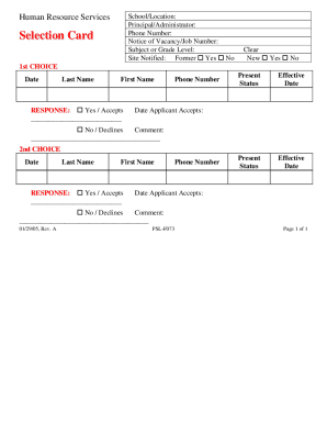 Fillable Online Selection Sheet Fax Email Print - pdfFiller