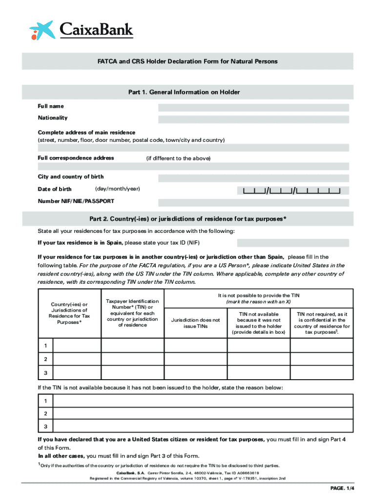 Fillable Online FATCA and CRS Holder Declaration Form for Natural ...