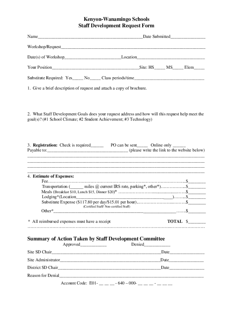 Fillable Online Staff Development Request Form - Kenyon Fax Email Print ...