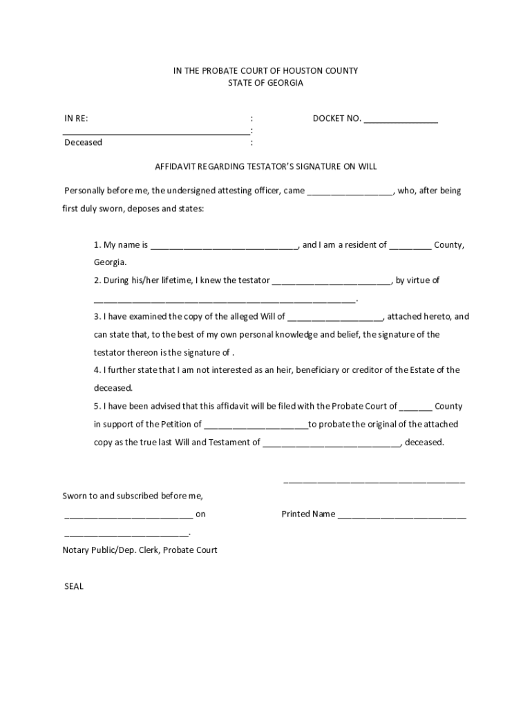 Fillable Online What is the Self-Proving Affidavit with my Georgia Will ...