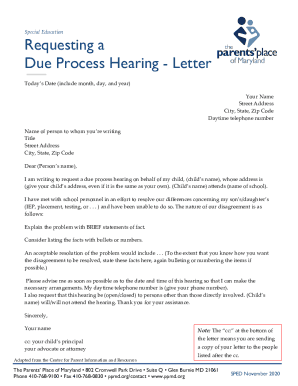 Fillable Online Sample Letters: Requesting a Due Process Hearing Fax ...