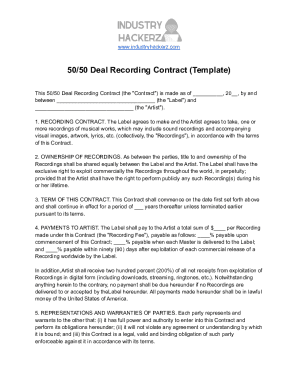Fillable Online 50/50 Record Deal Contract Fax Email Print - pdfFiller