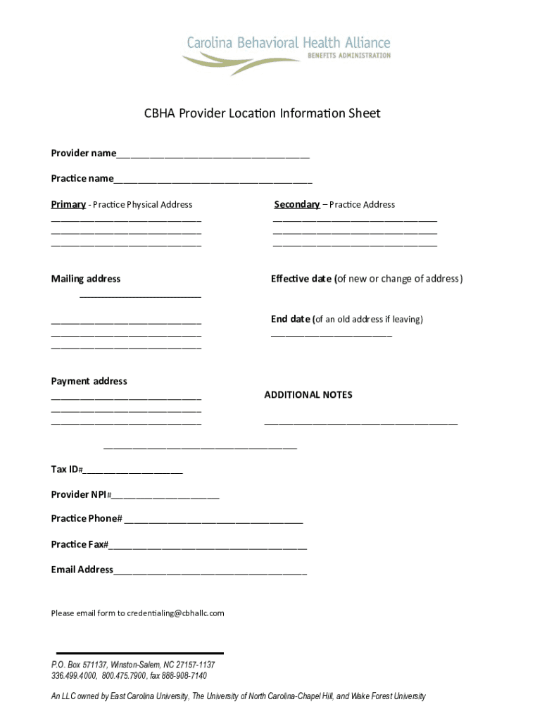 Fillable Online Provider Information Form: Behavioral ... Fax Email ...