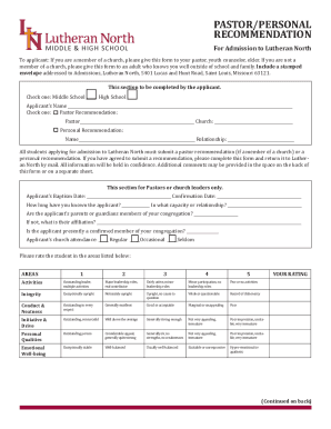Fillable Online PASTOR'S RECOMMENDATION FORM Fax Email Print - pdfFiller