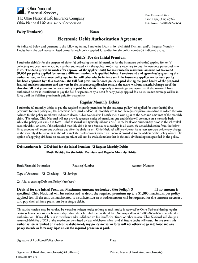 Fillable Online Electronic Debit Authorization Agreement Fax Email ...