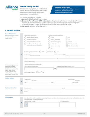 Fillable Online Alliance Health Vendor Set up Form. Admin, Providers ...