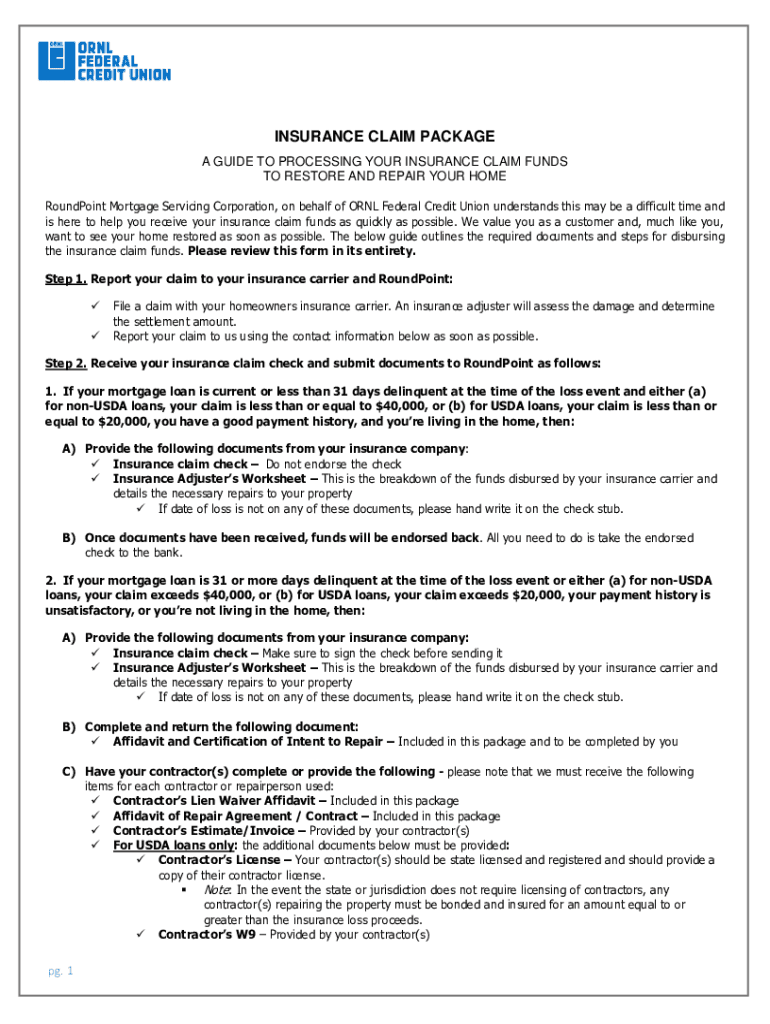 Fillable Online INSURANCE CLAIM PACKAGE - ORNL Federal Credit Union Fax Email Print - pdfFiller