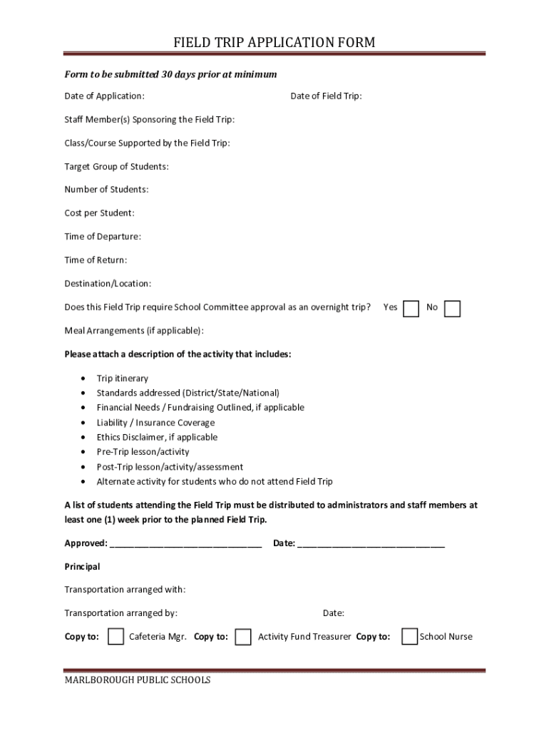 Fillable Online SCHOOL SPONSORED FIELD TRIP--PRELIMINARY ... Fax Email ...