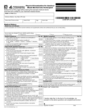 Fillable Online Physical Examination for Amateur Mixed Martial Arts ...
