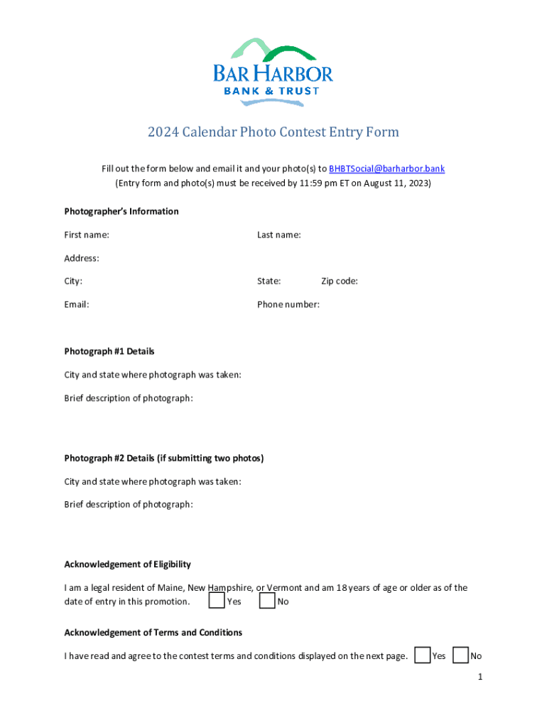 Fillable Online 2024 Calendar Photo Contest Entry Form Fax Email Print ...