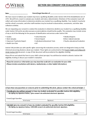 Fillable Online SECTION 504 CONSENT FOR EVALUATION FORM Fax Email Print ...