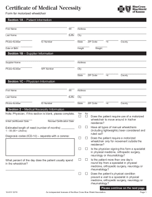 Fillable Online Certificate of Medical Necessity Form for motorized ...