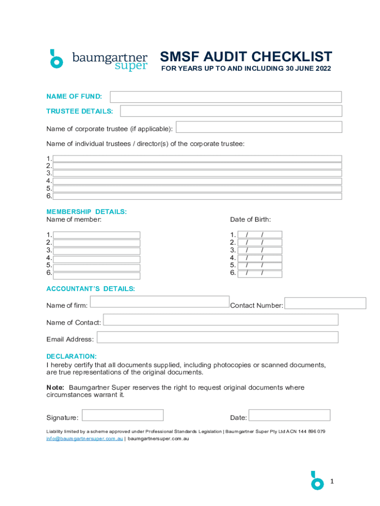 Fillable Online ntaa com Approved SMSF auditor checklistwhat we look ...