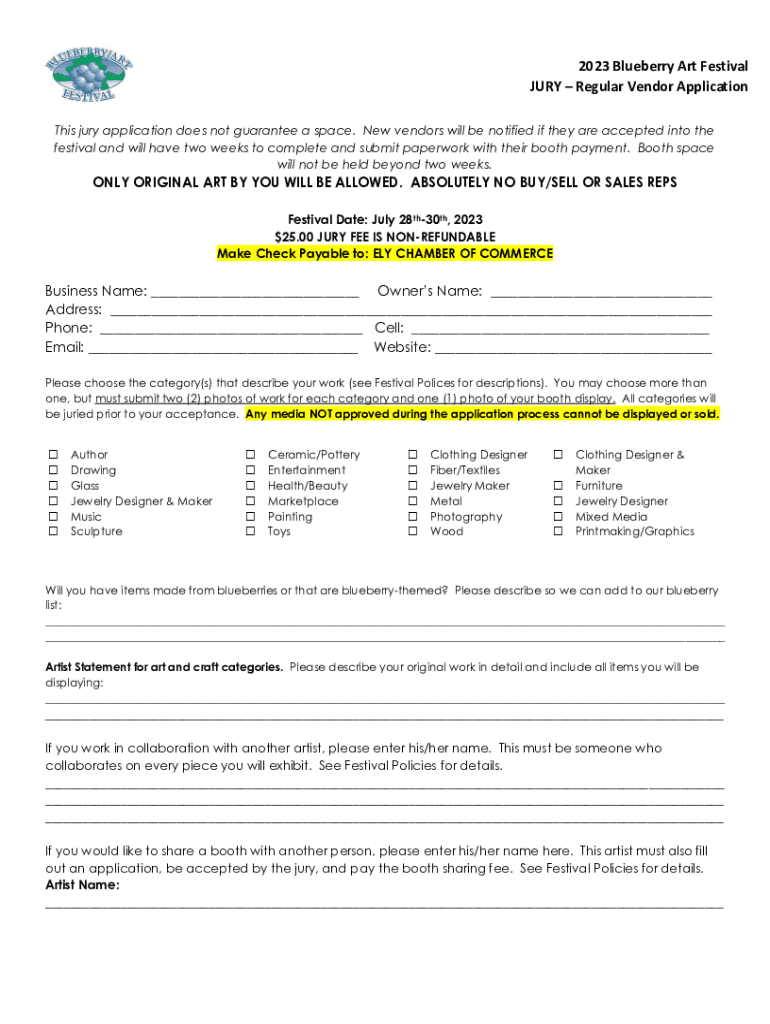 Fillable Online Lakewood Arts Festival: Artist Application Fax Email ...