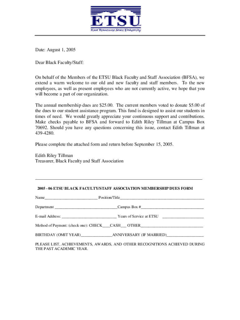 Fillable Online On behalf of the Members of the ETSU Black Faculty and Staff ... Fax Email Print ...